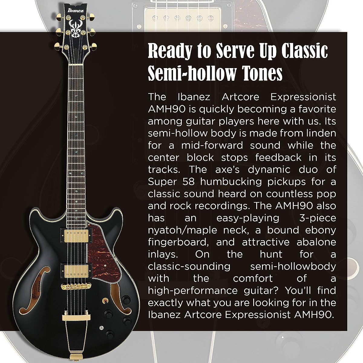 Ibanez AMH90 AM Artcore Expressionist Semi-Hollowbody Electric Guitar, Black