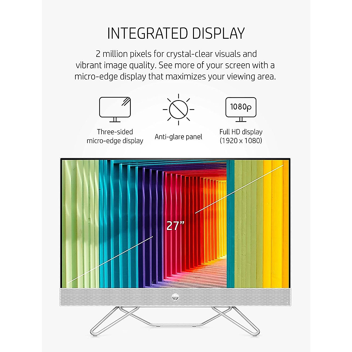 HP 2023 27-inch FHD IPS All-in-One Desktop PC AMD 4-Core Ryzen 3 5300U Radeon Graphics 16GB DDR4 512GB SSD 1TB HDD WiFi AC HDMI Webcam USB-C RJ-45 Wired KB Mouse Windows 11 Pro w/RE USB