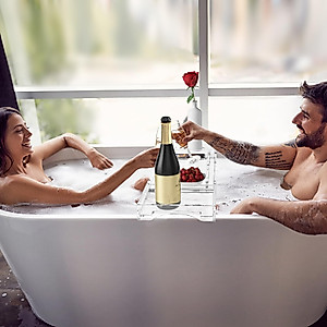 WINFFOR Acrylic Bathtub Tray Expandable Bath Tub Caddy, 32'' Bath Tray for Bathtub Adjustable Caddy Tray with Extending Sides (Clear)