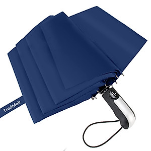 TradMall 5 Pack Bulk Umbrellas Travel Windproof Portable Compact Large Size Canopy for Rain Auto Open & Close, Blue