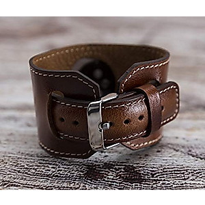 VENOULT iWatch Series 8 Compatible Apple Watch Cuff Bands for Man or Women 45mm, 44mm, 41mm, 40mm, Series 8-1 Dark Brown Genuine Leather Bull Strap, HANDMADE