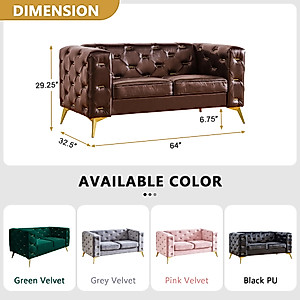 QHITTY Chesterfield Loveseat, Modern 2 Seater Accent Sofa Faux Leather Couch with Square Arms and Metal Tufted Button, Metal Legs for Living Room, Office, Bedroom (Brown)