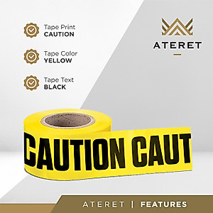 ATERET Premium Yellow Caution Tape I 3 inch x 1000 feet I Harzard Tape w/Bright Yellow & Bold Black Text I 3" Wide for Maximum Readability I Ideal Use for Danger/Hazardous Areas (1-Pack)