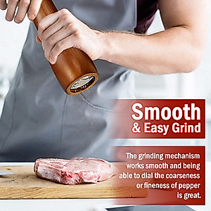 Salt and Pepper Grinders Refillable ​Set, Beech Wood Pepper Mill with Ceramic Mechanism, Solid and Durable Salt Grinders Suited for Sea Salt, Black Peppercorn (6'', Brown Set of 2)