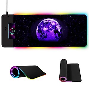 Wireless Charging RGB Gaming Mouse Pad, LED Mouse Pad 780x300x3MM, 14 Light Modes Extra Large Mousepad Non-Slip Rubber Base RGB Desk Mat for Gaming, MacBook, PC, Laptop, Desk