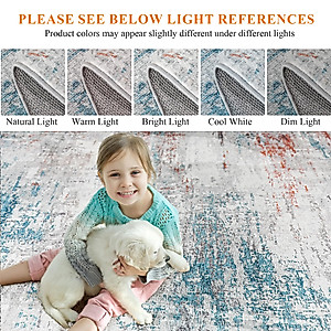 Modern Abstract Area Rug, 2x3 Washable Rugs for Living Room Bedroom Entryway Door mat Dining Room Indoor Accent Rugs, Soft Thin Throw Rug Floor Carpet for Kids Pet (Teal/Ivory/Brown)