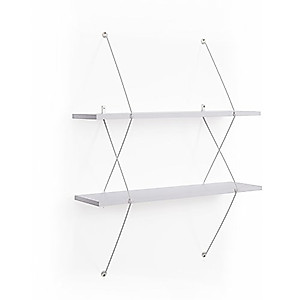 Danya B. 2-Tier Floating Wall Mount Shelf with White Wire Brackets – Display Books, Décor, Picture Frames or Collectibles – Decorative Modern Home Décor