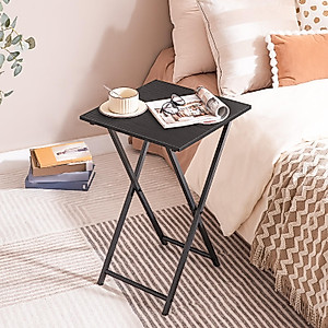 HOOBRO Folding TV Tray Table, Wooden TV Tray, Portable Sofa Side Table, Industrial Snack Table End Table for Small Spaces, Space-Saving, Easy to Install and Fold, Black BB27BZ01