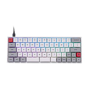 EPOMAKER SK66S 60% Keys Bluetooth 5.1 Wireless Wired Dual Mode Gateron Optical Mechanical Gaming Keyboard with RGB Backlight and PBT Heat Sublimation Keycaps (Gateron Optical Red, Grey White)
