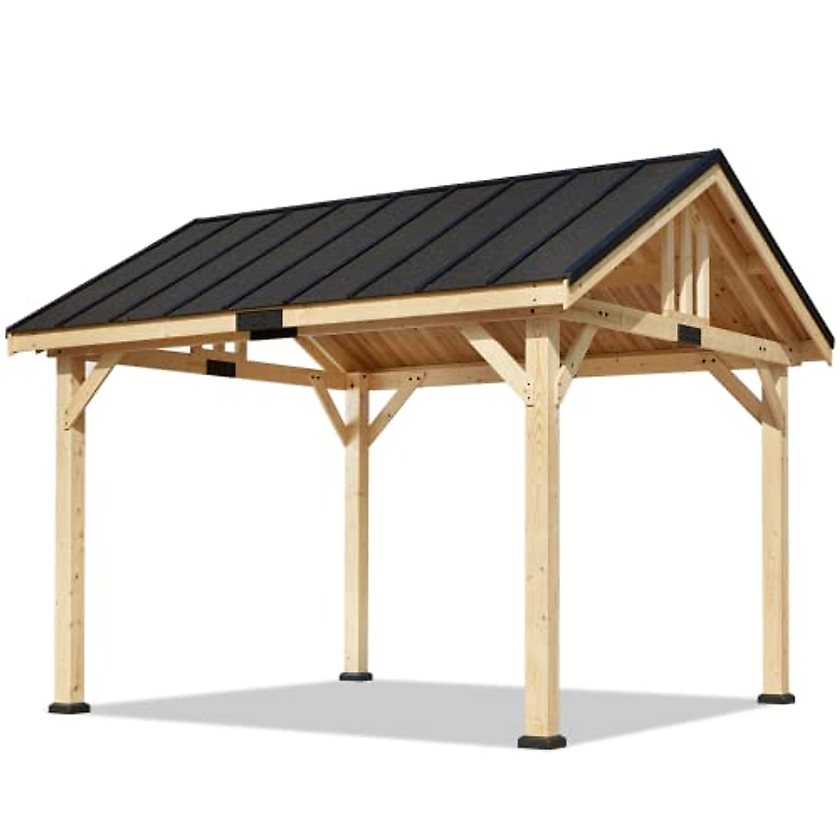 Erinnyees 12' x 11' Solid Spruce Wood Hardtop Gazebo with Waterproof Asphalt Roof for Lawn, Garden, Deck, Patio