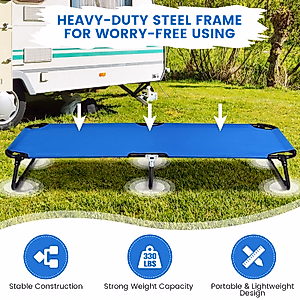 Goplus Folding Camping Cot, Heavy Duty Collapsible Foldable Camping Bed for Adults Kids with Non-Slip Foot Pad, Indoor Outdoor Portable Sleeping Cot for Hiking, Camping, Fishing (Blue)