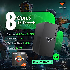HP 15L Victus Gaming PC, AMD Ryzen 7 5700G(Beat i9-10920X,4.6 Ghz), 32GB RAM - 512GB PCIe SSD, Radeon RX 6600XT(Beat RTX 3060), Prebuilt Gaming PC Bundle, Wifi 6, 3 DisplayPort, Windows 11 Home, Black