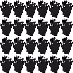 Handepo 24 Pairs Touchscreen Gloves Bulk Stretch Knitted Texting Gloves Warm Mittens Winter Accessories for Women Men (Black)