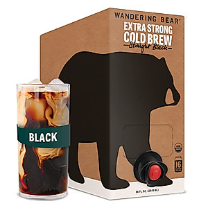 Wandering Bear Straight Black Organic Cold Brew Coffee On Tap, 96 fl oz - Extra Strong, Smooth, Unsweetened, Shelf-Stable, and Ready to Drink Iced Coffee, Cold Brewed Coffee, Cold Coffee