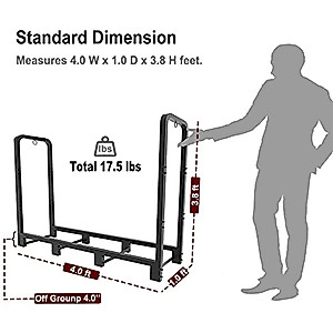 Artibear Firewood Rack Stand 4ft Heavy Duty Logs Holder for Outdoor Indoor Fireplace Metal Wood Pile Storage Stacker Organizer, Matte Black