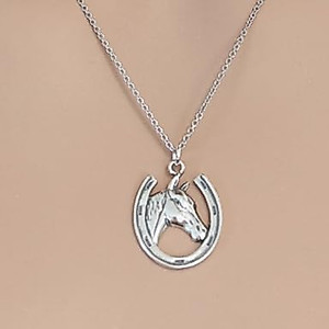 KEVIN N ANNA Sterling Silver Lucky Horseshoe Necklace, 18" (Small Horse in Horseshoe Charm)