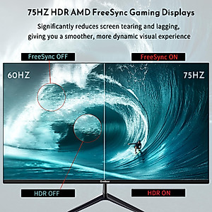 GreBear 24 Inch Computer Monitor, FHD 1080p PC Monitor 75hz Built in Speakers, 99% sRGB Low Blue Light Anti-Glare VA Screen Desktop Display w/HDMI/USB Type-C/Freesync Tilt Adjustable 75 x 75 mm VESA