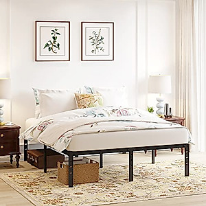 Vengarus 18 Inch Bed Frame Queen Size No Box Spring Needed, Heavy Duty Queen Platform Metal Bed Frame Support Up to 3000 lbs, Easy Assembly, Noise Free, Black