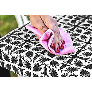 TopTableCloth 5 Foot 60 x 30 inch Black Patterned Tablecloth Elastic Corner Fitted Rectangular Folding Vinyl Table Cover Cloth Xmas Plastic Waterproof Picnic Party Home for Indoor and Outdoor Use