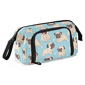 YMGQYJ Large Capacity Pencil Case Funny Cartoon Pugs Puppies Pattern, Stationery Organizer Pencil Pouch Bag for Office Travel 1 Pack 9.4x3.7x5.9 in