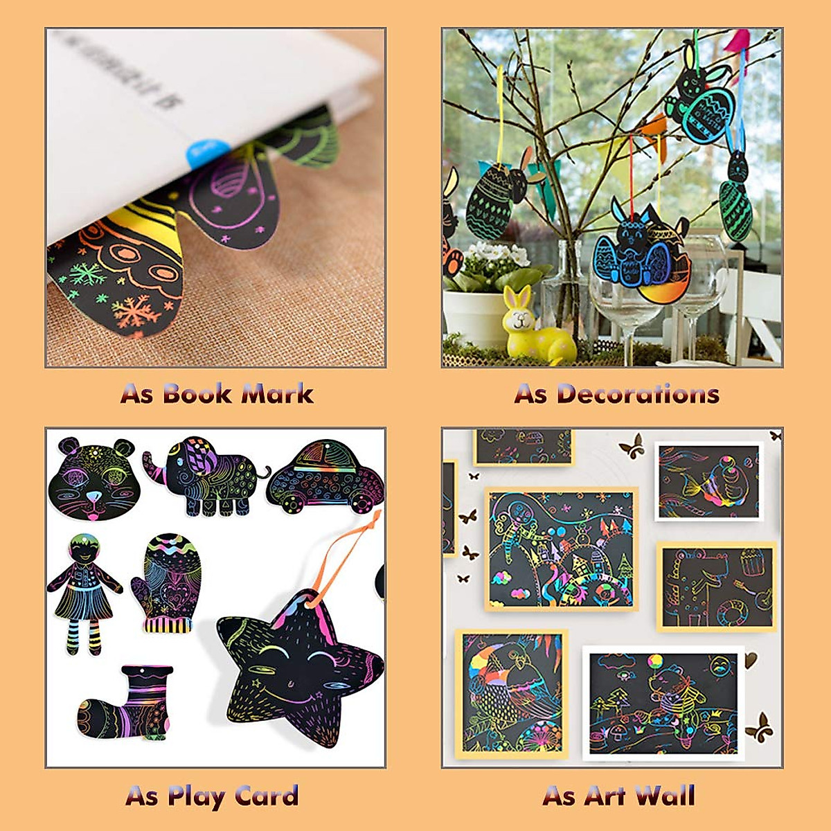 BESTING Rainbow Scratch Mini Art Notes 300 Sheets Scratch Off Paper Cards with 6 Wooden Stylus for Kids Arts Craft Kits for Girls Boys Games Party Favors Birthday Halloween (SP300)