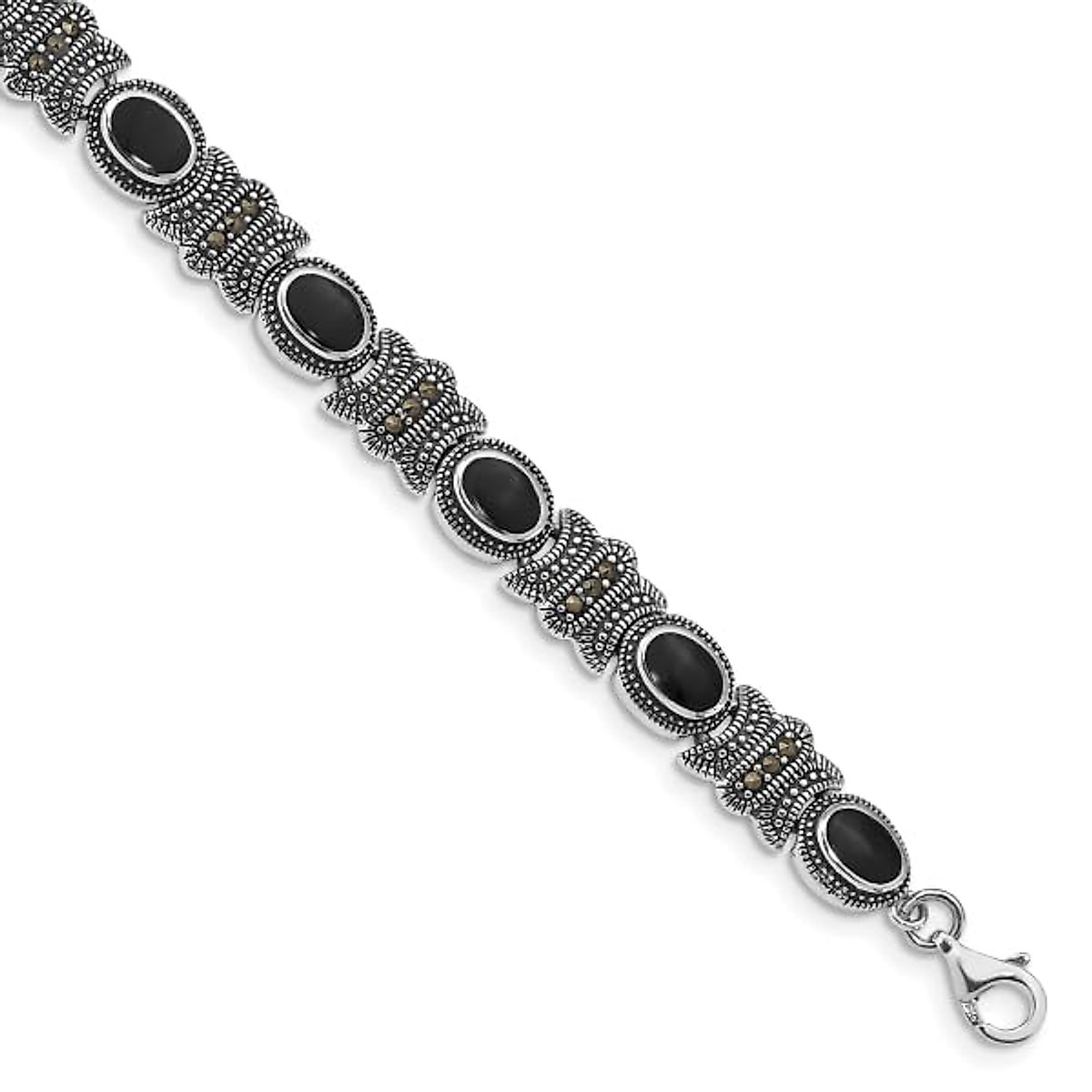 IceCarats 925 Sterling Silver Marcasite Black Onyx 7.25 inch Chain Gemstone Tennis Bracelet