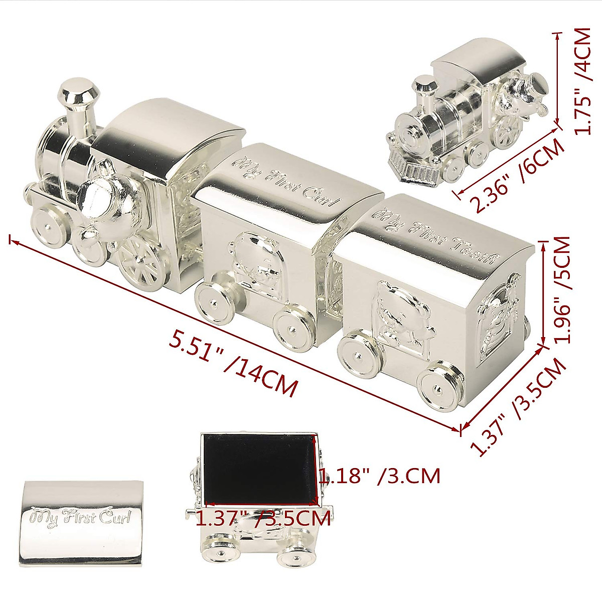 K COOL Shiny Silver Baby Tooth Box Metal Kids Keepsake Origanizer Train Tooth Holder Children Tooth and Curl Fairy Container Christening Gift for Child Memory