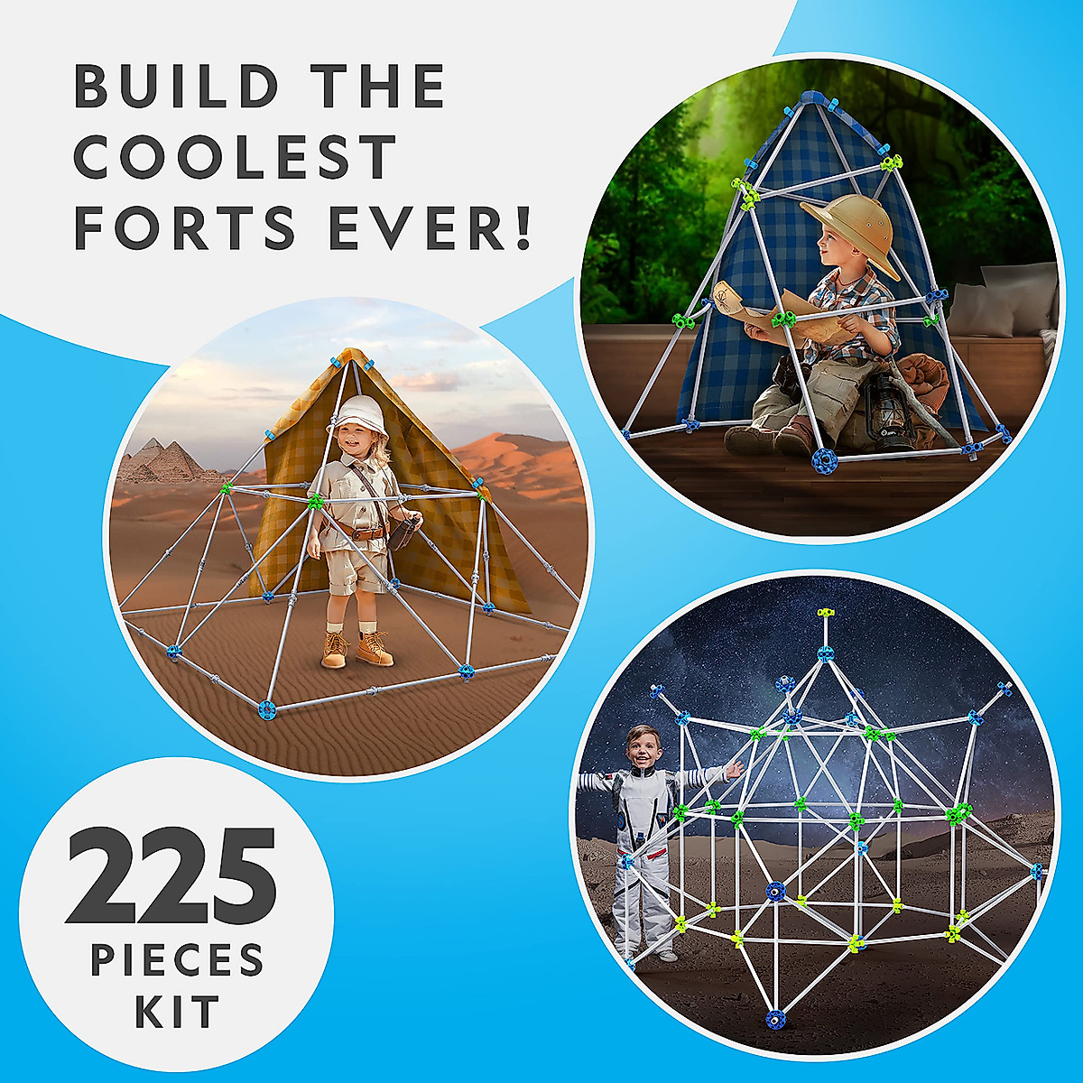 National Geographic Indoor Fort Building Kit - 225 Pieces for Creative Play, STEM Building Toys for Kids Ages 6-12, Blanket Fort (Amazon Exclusive)