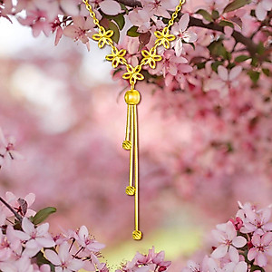 SISGEM 18k Yellow Gold Cherry Blossom Necklace for Women, Real Gold Chain and Y Pendant, Fine Jewelry Gifts for Her, 16-17 Inch