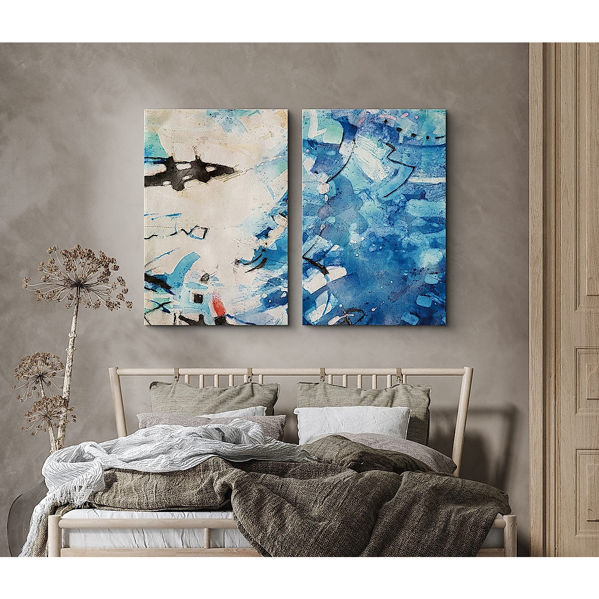 SIGNLEADER Canvas Print Wall Art Set Abstract Blue Brushstroke Scene Geometric Shapes Illustrations Modern Art Contemporary Colorful Multicolor Ultra for Living Room, Bedroom, Office - 16"x24" x 2