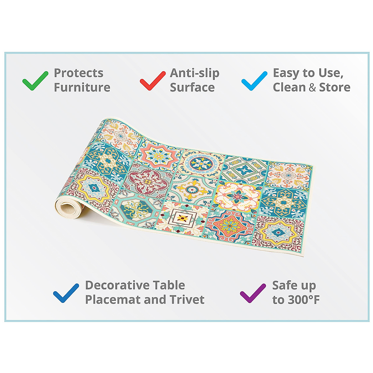 Heat Resistant Table Runner Trivet 39 x 12 Inch Protects Dining Table and Countertop from Heat and Scratch. Unique Design by an European Artist. Venetian Beauty 7271