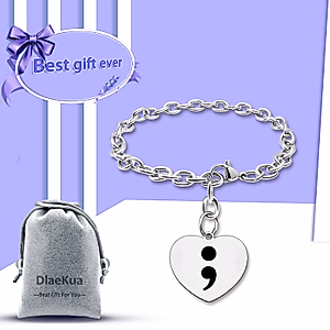 Semicolon Bracelet for Women Men Suicide Awareness Mental Health Stainless Steel Engraving Bracelet Birthday Gift for Cancer Survivor Prevention Awareness Depression Inspirational Gift Jewelry Gift