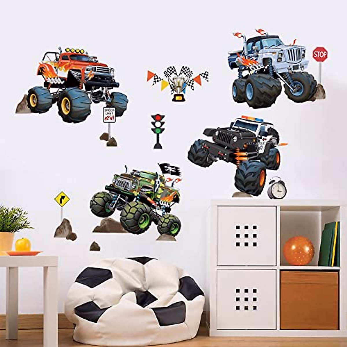 wondever Racing Car Wall Stickers Truck Vehicles Peel and Stick Wall Art Decals for Boys Room Kids Bedroom Playroom