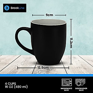 Brookline Ceramic Coffee Mug 16OZ - Tea Mug with Handle, Espresso Cups - Excellent Choice for Camping, Travel & Office - Great Gift Idea (Black White, Set of 4)