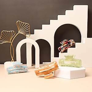 Magicsky 4PCS Hair Claw Clips, Acrylic Banana Barrettes, Celluloid French Butterfly Jaw, Tortoise Grip Pin-Leopard print Stylish Accessories for Women Girls, Long Motley