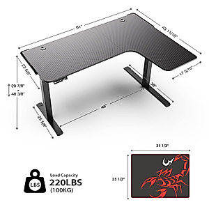 EE EUREKA ERGONOMIC L Shaped Standing Desk, 61" Electric Adjustable Height Gaming Desk, Sit to Stand Desk Home Office Corner Computer Desk Large PC Desktop Workstation with Dual Motor,Black/Right