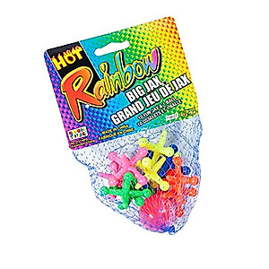 JA-RU Hot Rainbow Big Jax Retro Jaxs. 1 Large Hi Bounce Ball and 10 Large Colorful Rubber Jacks. Party Favors Game Toy for Kids and Adults Boys and Girls Toys. 731-1B
