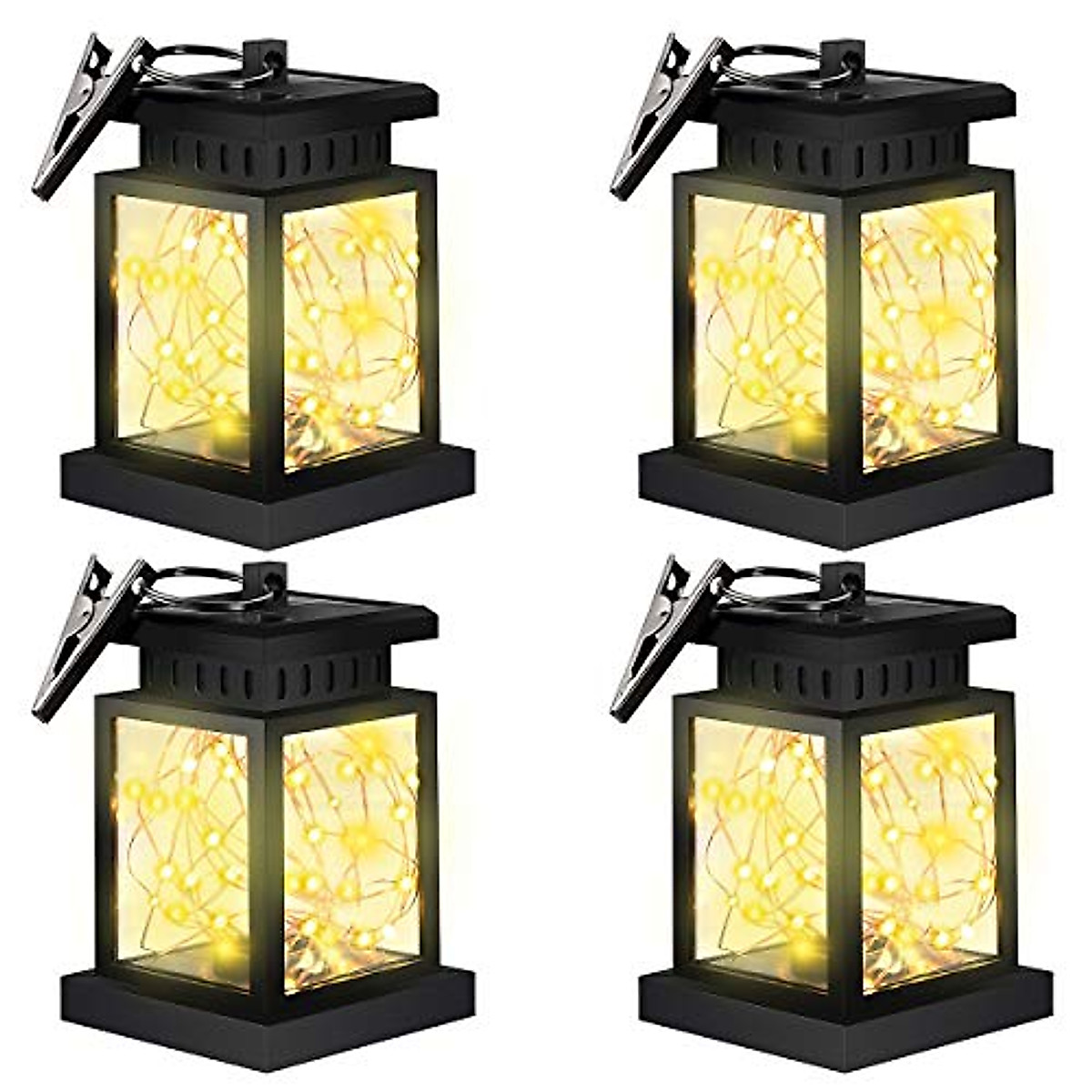 Homeyearn Hanging Solar Lights Outdoor 30 LED Warm Solar Fairy Lights Waterproof Solar Lanterns Decor for Garden Yard Patio Umbrella Tree (4 Pack)