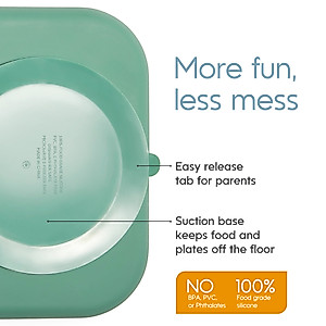 NumNum Silicone Toddler Suction Plates for Baby - 100% Food Grade Divided Plate w/Easy Release Tab, BPA Free & Dishwasher Safe - Non-Slip Dishes for High Top, Dining Table - 2 Pack, Blue/Green