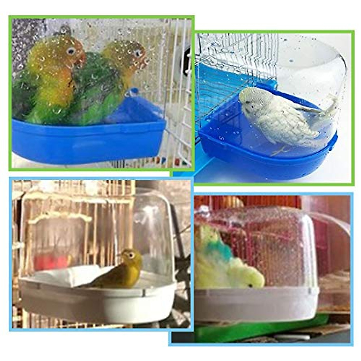 PINVNBY Parrot Bath Box Bird Bathtub Parakeet Bathing Tube with Bird Perches Stand Paw Grinding Cage Accessories Ideal for Small Brids Lovebirds Canary Finches(3 PCS Random Color)