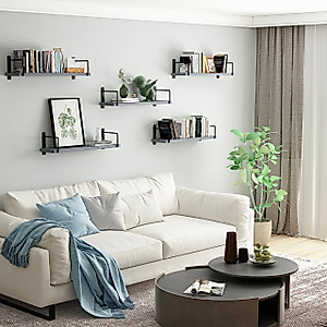 EALLRINEC Floating Shelves, 24 Inches Easy to Install Wall Mounted Shelves, Wall Shelves Set of 3, Rustic Wood Shelves for Wall Décor, Storage Shelves for Living Room (Grey)