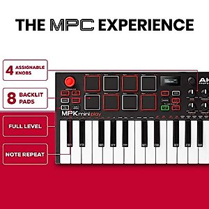 AKAI Professional MPK Mini Play – USB MIDI Keyboard Controller With a Built in Speaker, 25 mini Keys, Drum Pads and 128 Instrument Sounds