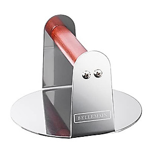 Bellemain Smash Burger Press for Griddle, Grill - Hamburger Press Patty Maker, Stainless Steel Meat Flattener Tool, Burger Smasher for Cooking - Wood Handle, 6” Round