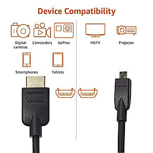 Amazon Basics Flexible and Durable Micro HDMI Cable (18Gpbs, 4K/60Hz) - 6 Feet, Black