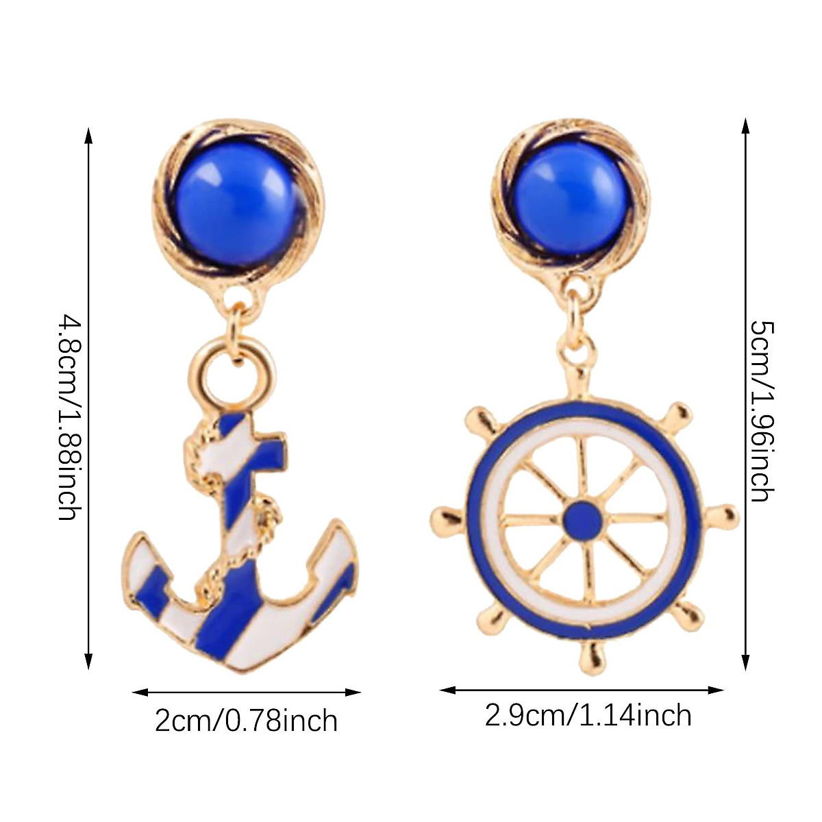 TIANBANGSHI Unique navy Nautical Ship Wheel Anchor Statement Drop Stud Earrings Asymmetry Blue Enamel wind Boat Anchor Dangle Earring for Women Fashion Jewelry (blue)