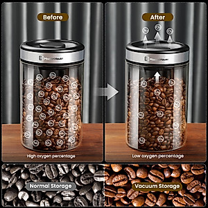 Maestri House Vacuum Coffee Canister Pro, AirTight Coffee Containers, Vacuum Glass Coffee Jar with Coffee Spoon, 40 fl OZ/1.2L Professional Coffee Storage Container for Barista, Gifts (Silver)