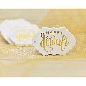 Confetti! Happy Diwali Gift Tags Gold Foil - Fancy Frame Gift Tags for Diwali Gifting (Pack of 50)…