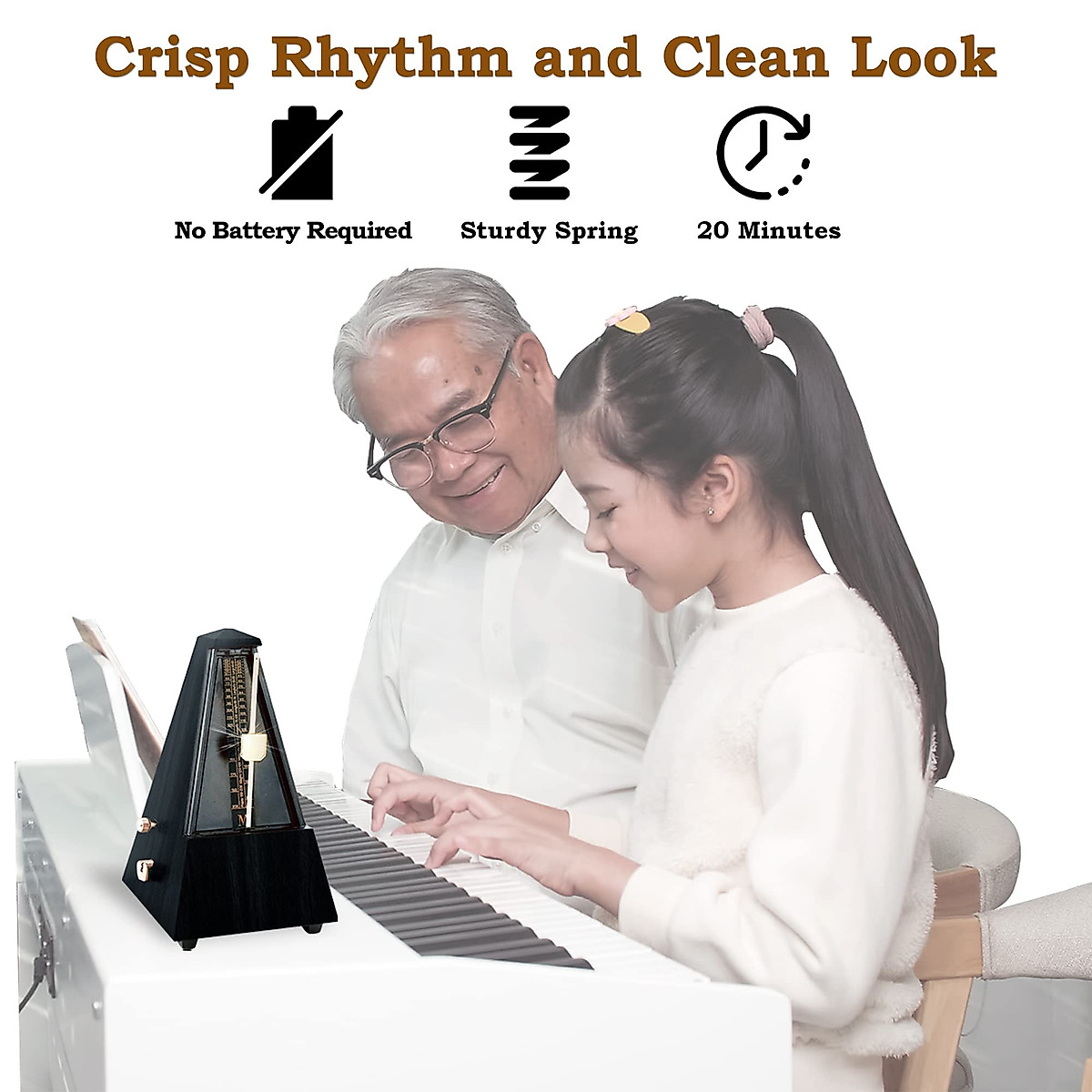 Tempi Mechanical Metronome for Musicians - 2-Year Warranty - Metronome for Piano/Guitar/Violin, Metronome Music for Adults and Kids (Molded Black Grain Veneer)