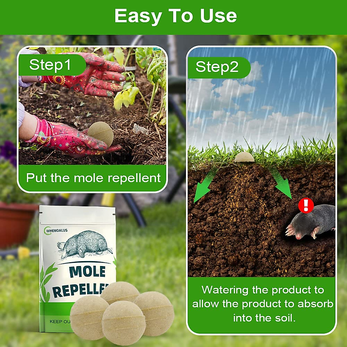 Whemoalus Mole Repellent Balls for Outdoor,Rodent Repeller for Outdoor,Vole Repellent Gopher Repellent Balls, Mothballs for Rodents Outdoor,Keep Moles and Voles Out of Your Lawn and Garden 8 Balls/Bag