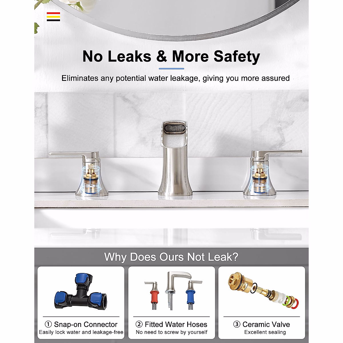 HOIGY Brushed Nickel Widespread Bathroom Faucet, 2 Handles Waterfall Faucet, Bathroom Faucets for Sink 3 Hole, 8 Inch Solid Brass Bathroom Sink Faucets for Vanity Lavatory Restroom with Pop Up Drain